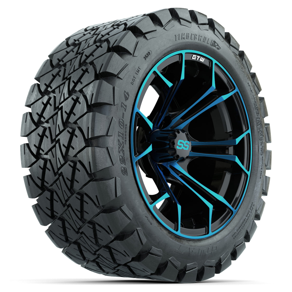 14-Inch GTW Spyder Blue and Black Wheels with 22x10-14 GTW Timberwolf ...